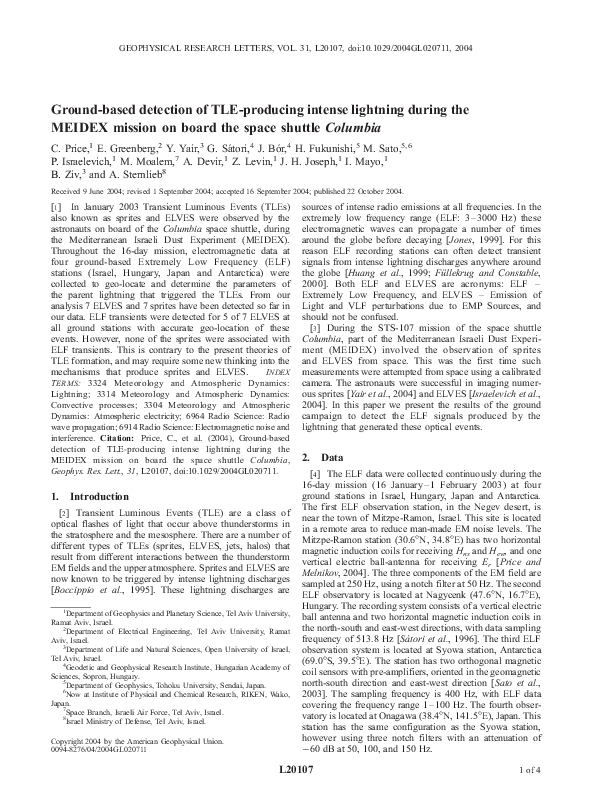 (PDF) Ground‐based detection of TLE‐producing intense lightning during ...