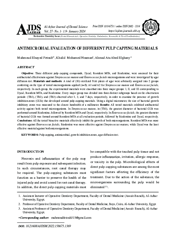 (PDF) Antimicrobial Evaluation of Different Pulp Capping Materials