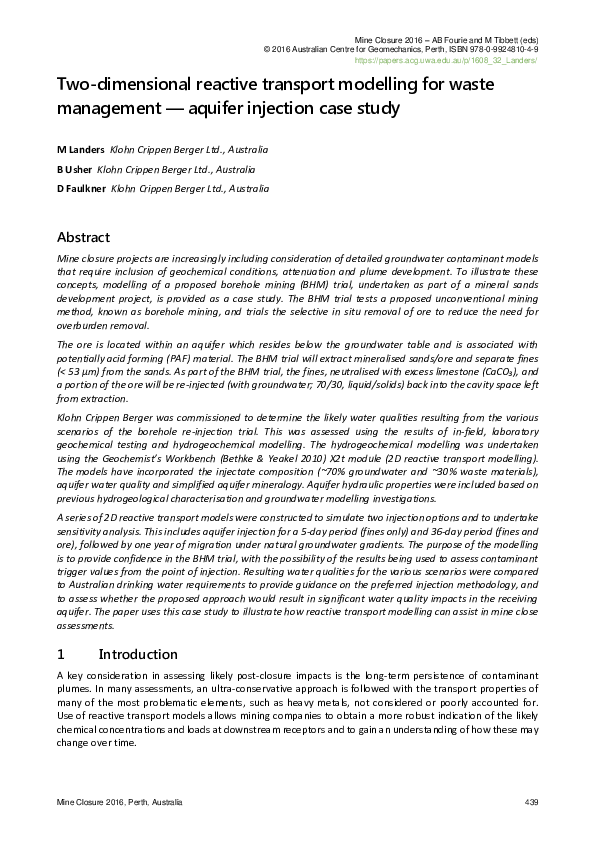 (PDF) Two-dimensional reactive transport modelling for waste management ...