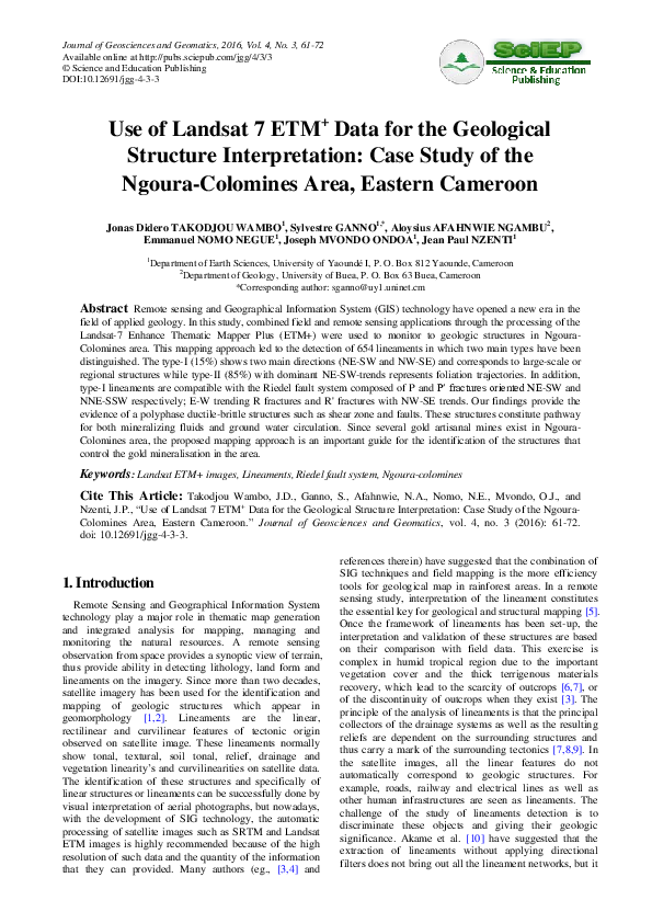 (PDF) Use of Landsat 7 ETM + Data for the Geological Structure ...