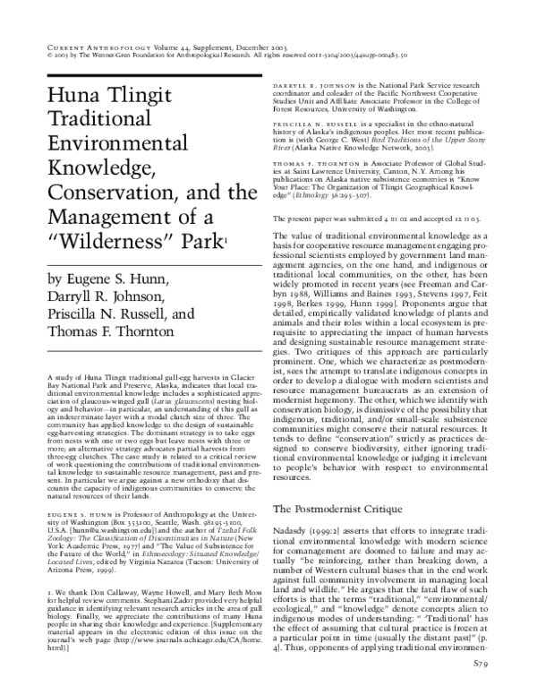 (PDF) Huna Tlingit Traditional Environmental Knowledge, Conservation ...