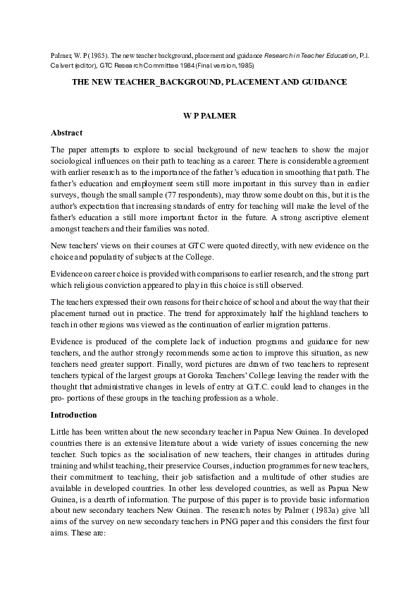 (PDF) THE NEW TEACHER BACKGROUND PLACEMENT AND GUIDANCE6
