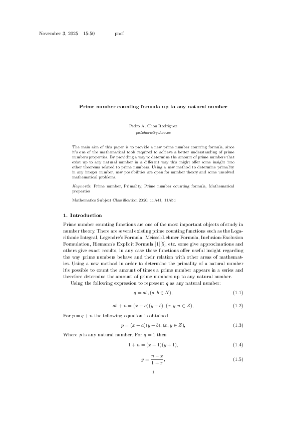 (PDF) Prime number counting formula up to any natural number