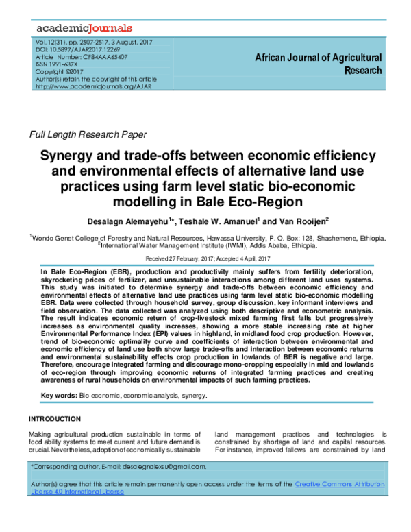 (PDF) Synergy and trade-offs between economic efficiency and ...