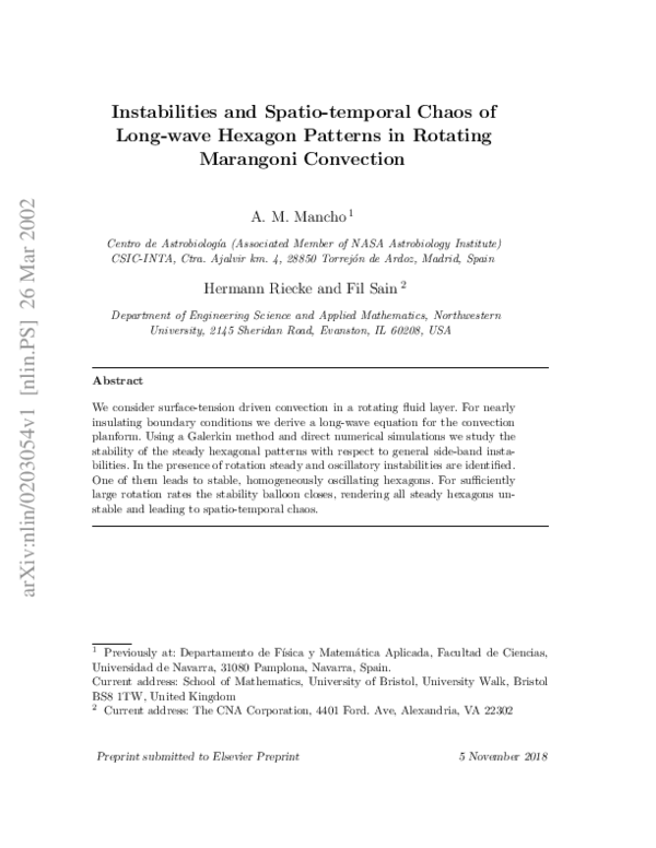 (PDF) Instabilities and spatio-temporal chaos of long-wave hexagon ...