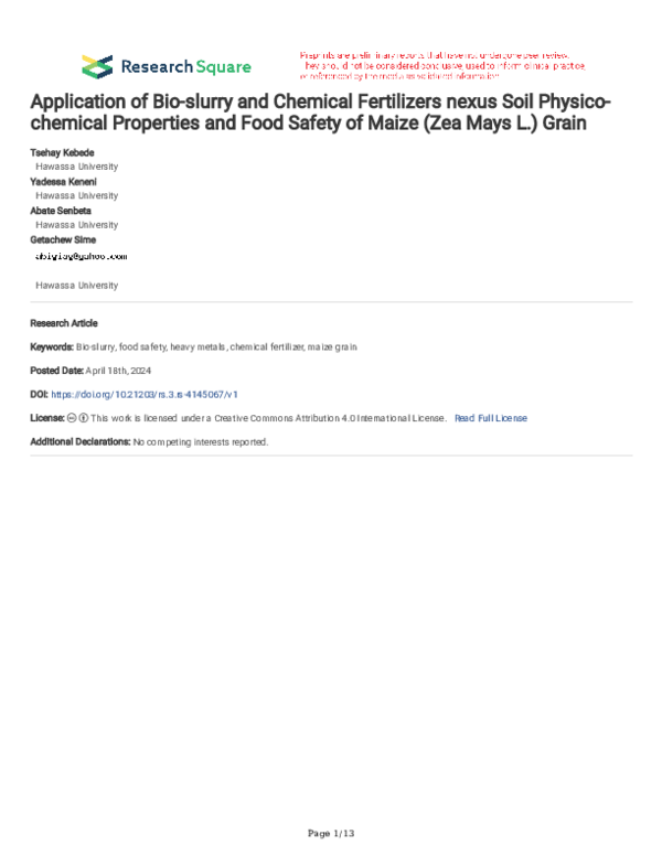 (PDF) Application of Bio-slurry and Chemical Fertilizers nexus Soil ...