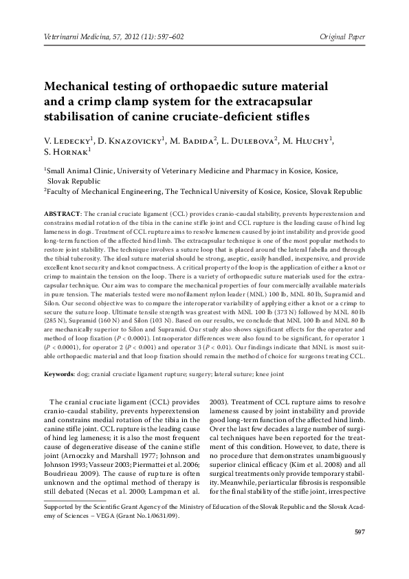 (PDF) Mechanical testing of orthopaedic suture material and a crimp ...