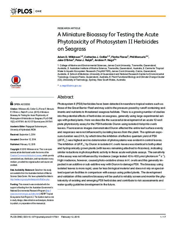 (PDF) A Miniature Bioassay for Testing the Acute Phytotoxicity of ...