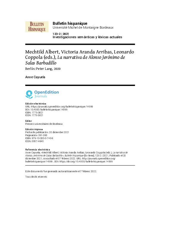 (PDF) Mechtild Albert, Victoria Aranda Arribas, Leonardo Coppola (eds ...