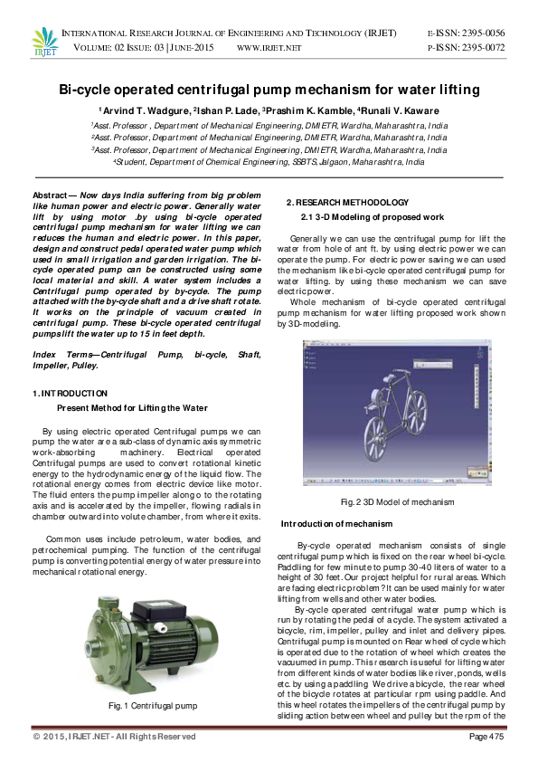 (PDF) Bi-cycle operated centrifugal pump mechanism for water lifting