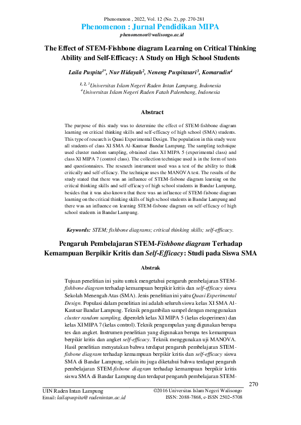 (PDF) The Effect of STEM-Fishbone diagram Learning on Critical Thinking ...