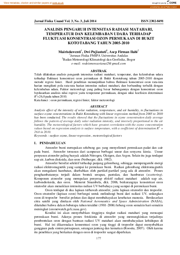(PDF) ANALISIS PENGARUH INTENSITAS RADIASI MATAHARI, TEMPERATUR, DAN ...