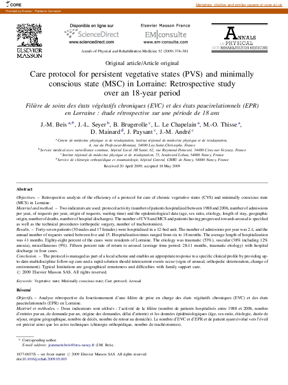(PDF) Care protocol for persistent vegetative states (PVS) and ...