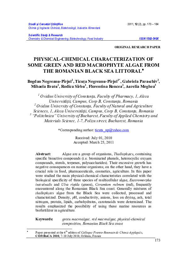 (PDF) Physical-Chemical Characterization of Some Green and Red ...
