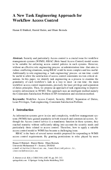 (PDF) A New Task Engineering Approach for Workflow Access Control