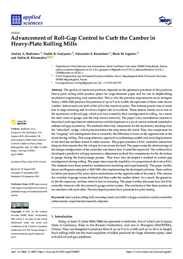 (PDF) Advancement of Roll-Gap Control to Curb the Camber in Heavy-Plate ...