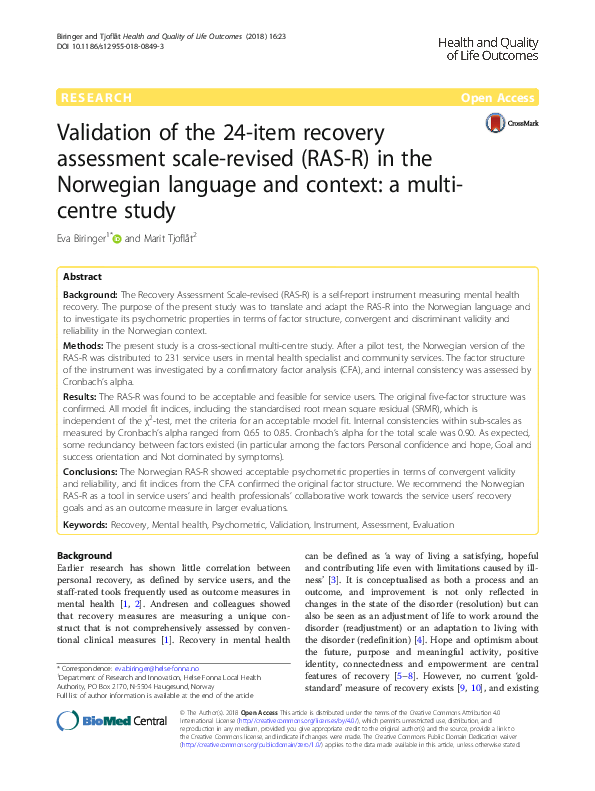 (PDF) Validation of the 24-item recovery assessment scale-revised (RAS ...