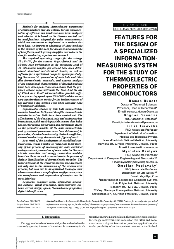 (PDF) Features for the design of a specialized information-measuring ...