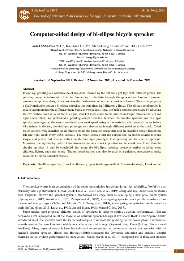(PDF) Computer-aided design of bi-ellipse bicycle sprocket