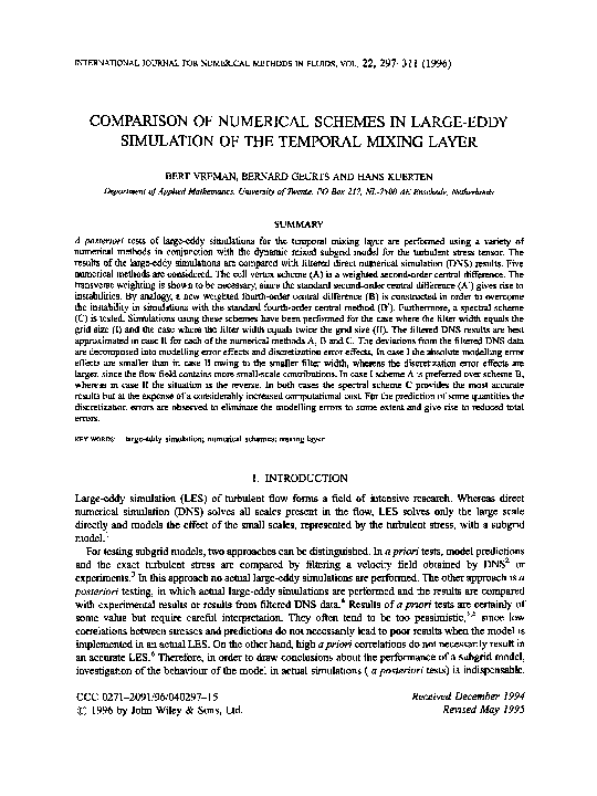 (PDF) Comparision of Numerical Schemes in Large‐Eddy Simulation of the ...
