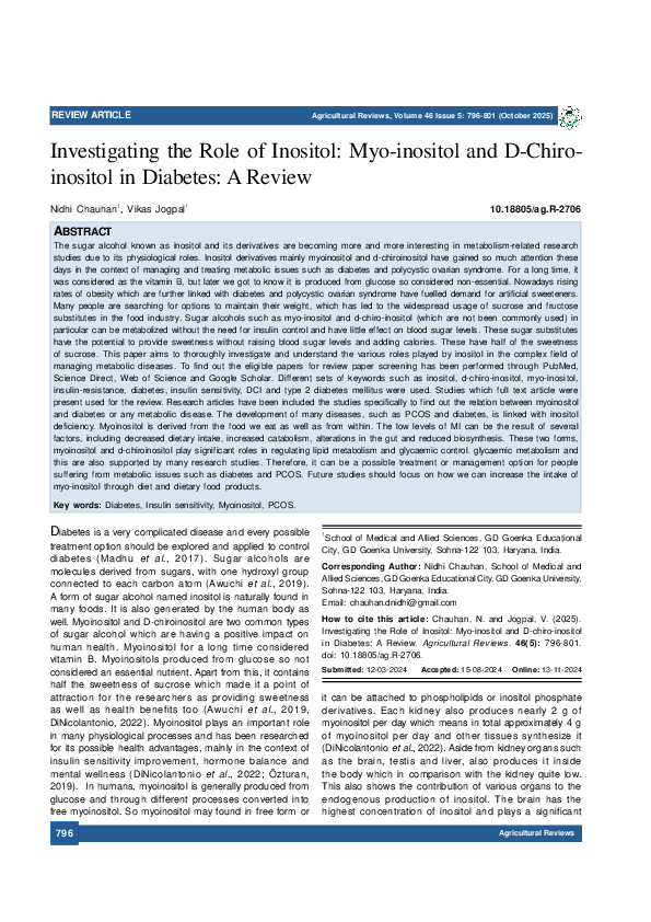 (PDF) Investigating the Role of Inositol: Myo-inositol and D ...