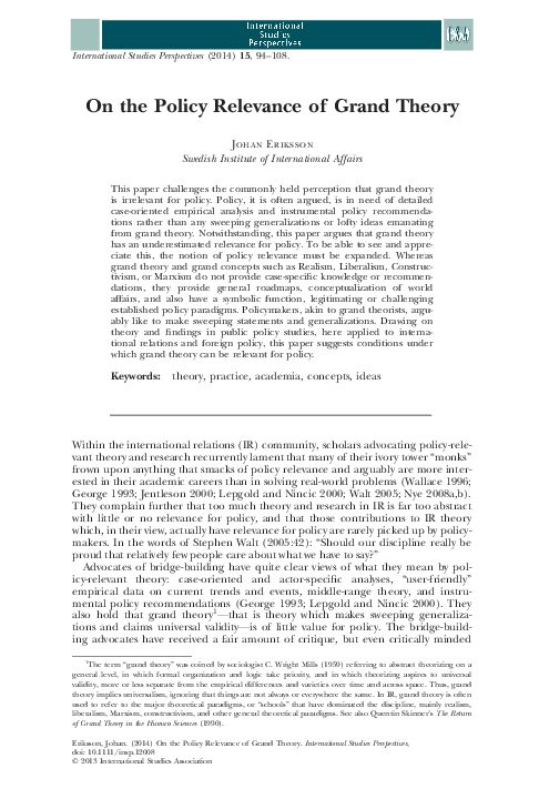 (PDF) On the Policy Relevance of Grand Theory