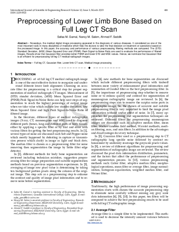 (PDF) Preprocessing of Lower Limb Bone Based on Full Leg CT Scan
