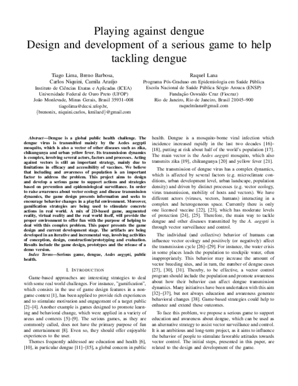 (PDF) Playing against dengue design and development of a serious game ...