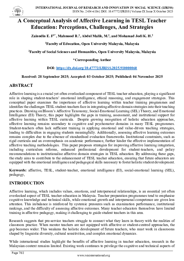 (PDF) A Conceptual Analysis of Affective Learning in TESL Teacher ...