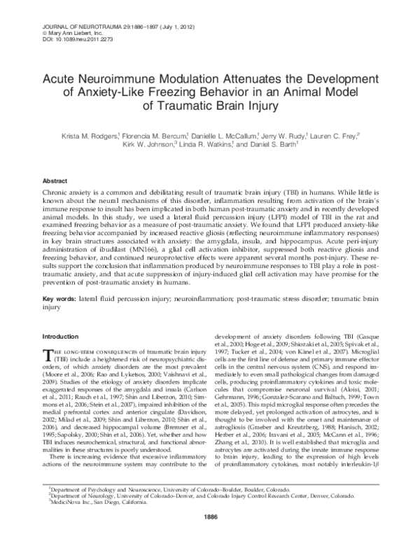 (PDF) Acute Neuroimmune Modulation Attenuates the Development of ...