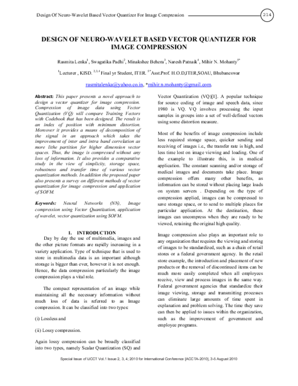 (PDF) Design of Neuro-Wavelet Based Vector Quantizer for Image Compression