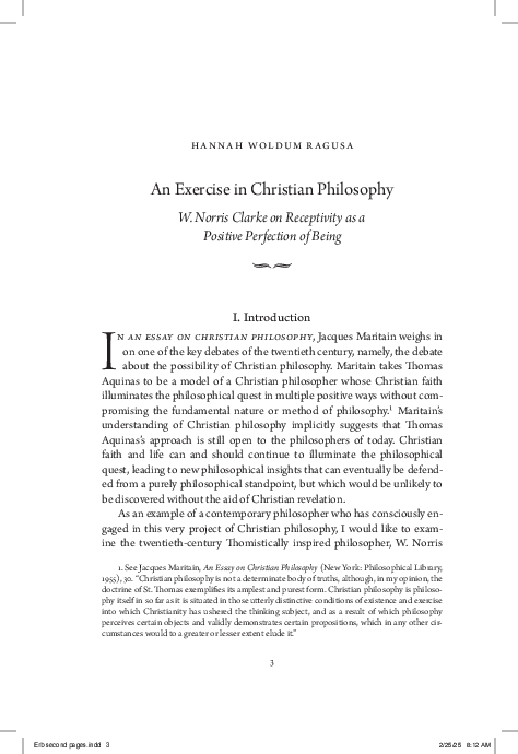 (PDF) An Exercise in Christian Philosophy: W. Norris Clarke on ...