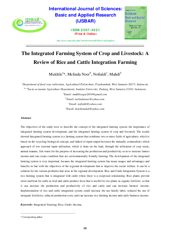 (PDF) The Integrated Farming System of Crop and Livestock: A Review of ...
