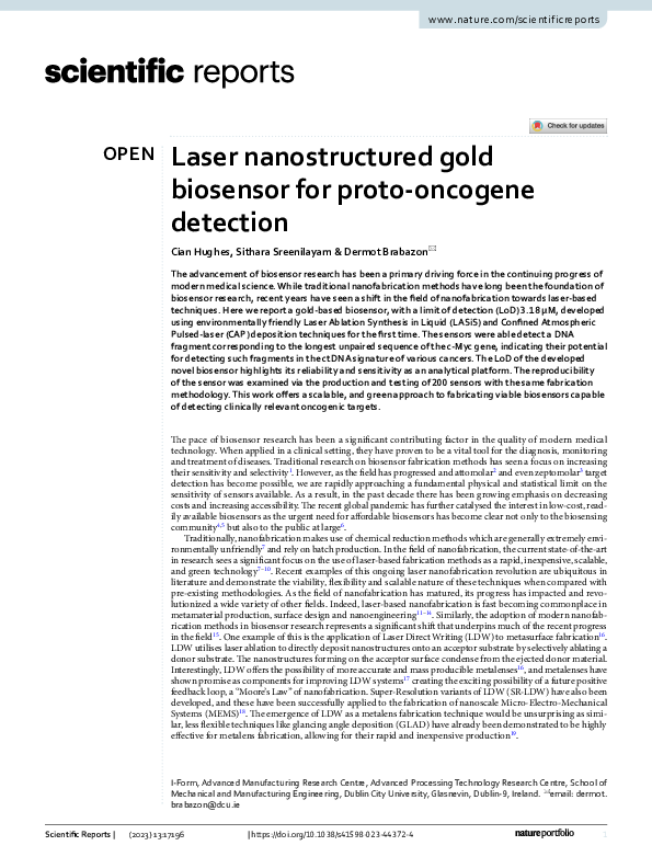(PDF) Laser nanostructured gold biosensor for proto-oncogene detection