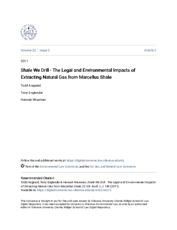 (PDF) Shale We Drill - The Legal and Environmental Impacts of ...