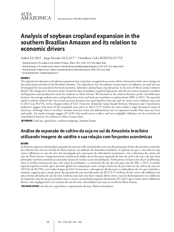 (PDF) Analysis of soybean cropland expansion in the southern Brazilian ...