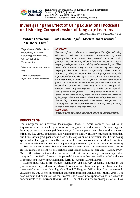 (PDF) Investigating the Effect of Using Educational Podcasts on ...