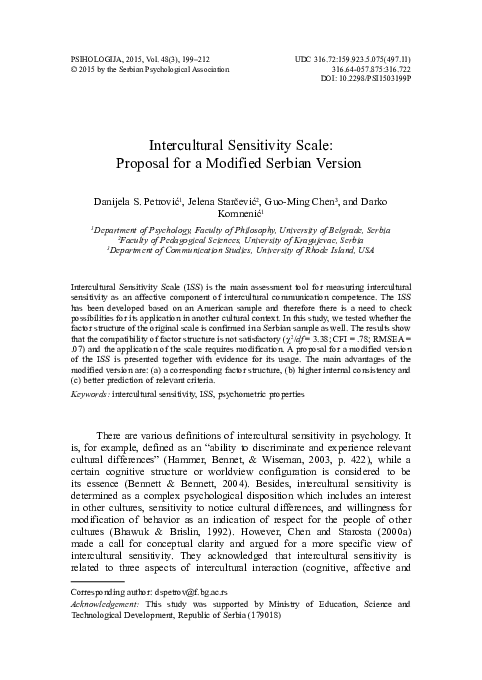 (PDF) Intercultural sensitivity scale: Proposal for a modified Serbian ...
