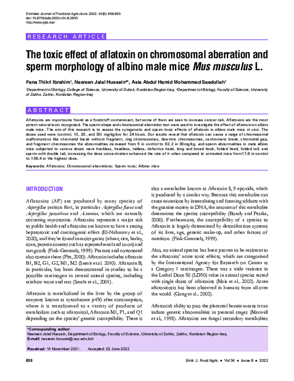 (PDF) The toxic effect of aflatoxin on chromosomal aberration and sperm ...