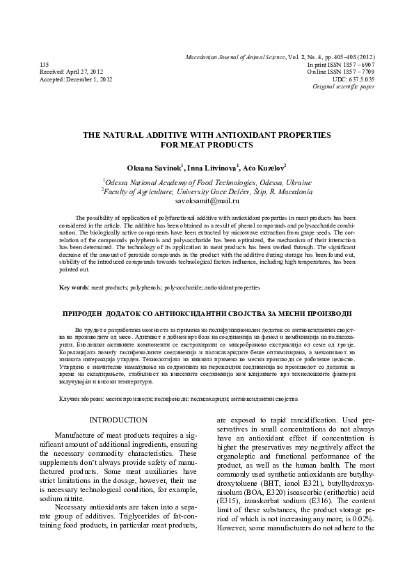 (PDF) The natural additive with antioxidant properties for meat products
