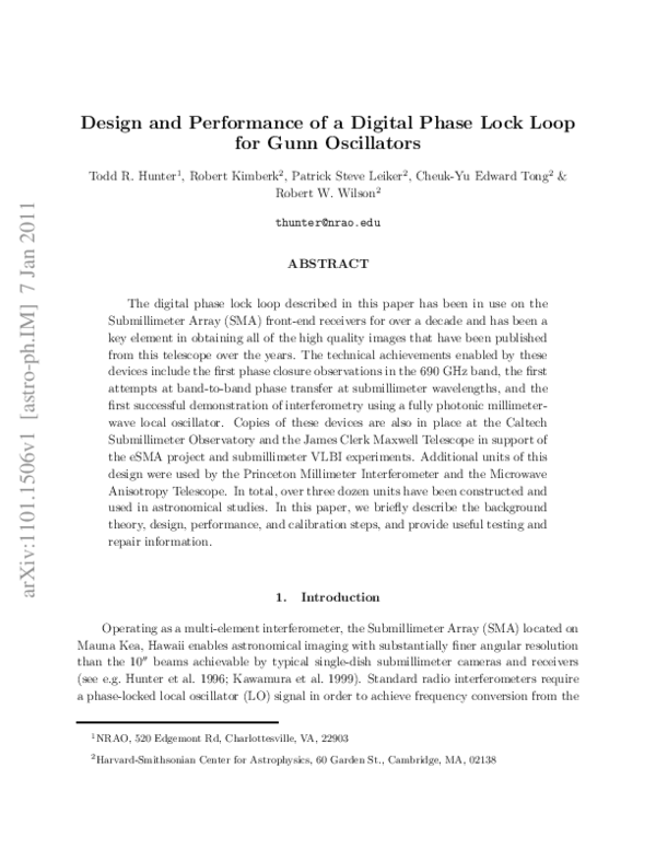 (PDF) Design and Performance of a Digital Phase Lock Loop for Gunn Oscillators