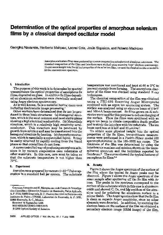 (PDF) Determination of the optical properties of amorphous selenium ...