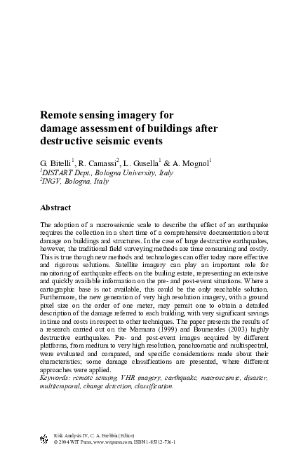 (PDF) Remote sensing imagery for damage assessment of buildings after ...