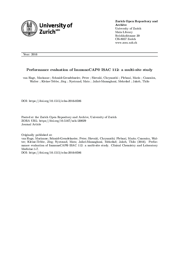 (PDF) Performance evaluation of ImmunoCAP® ISAC 112: a multi-site study