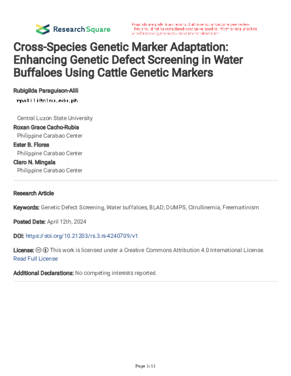 (PDF) Cross-Species Genetic Marker Adaptation: Enhancing Genetic Defect ...