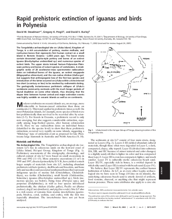 (PDF) Rapid prehistoric extinction of iguanas and birds in Polynesia