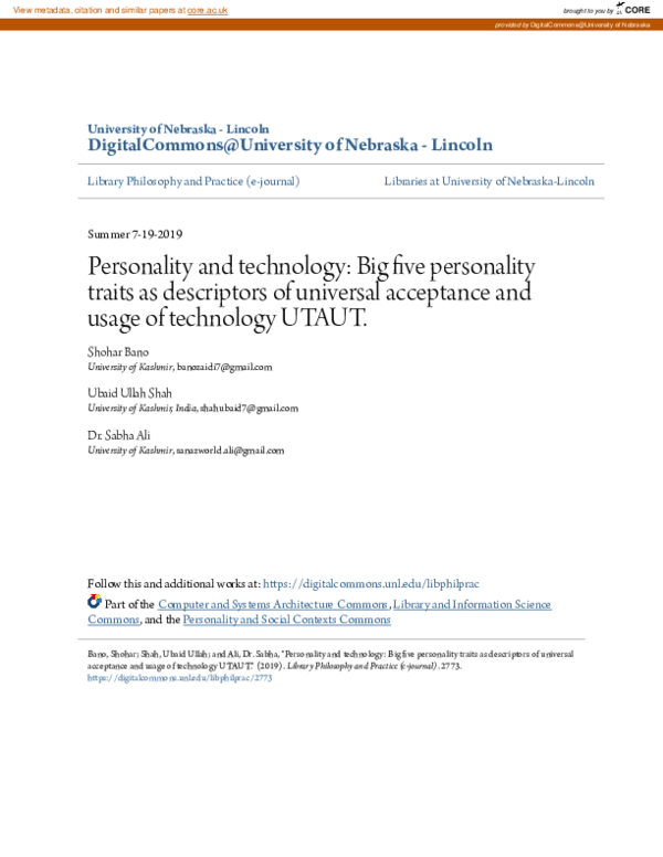 (PDF) Personality and Technology: Big Five Personality Traits as ...