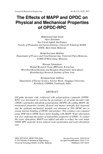 (PDF) The effects of MAPP and OPDC on physical and mechanical ...