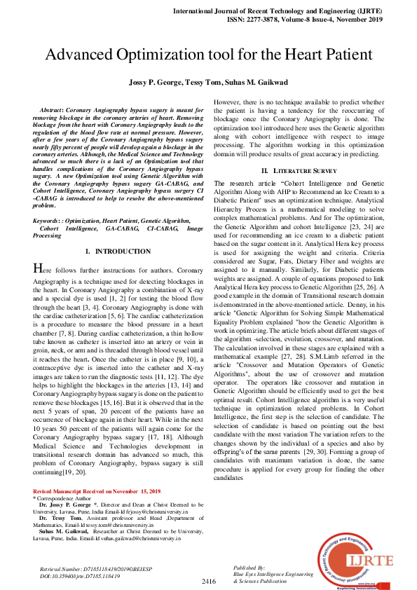 (PDF) Advanced Optimization tool for the Heart Patient