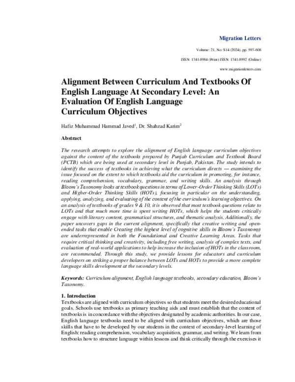 (PDF) Alignment between curriculum and textbooks of English language at ...